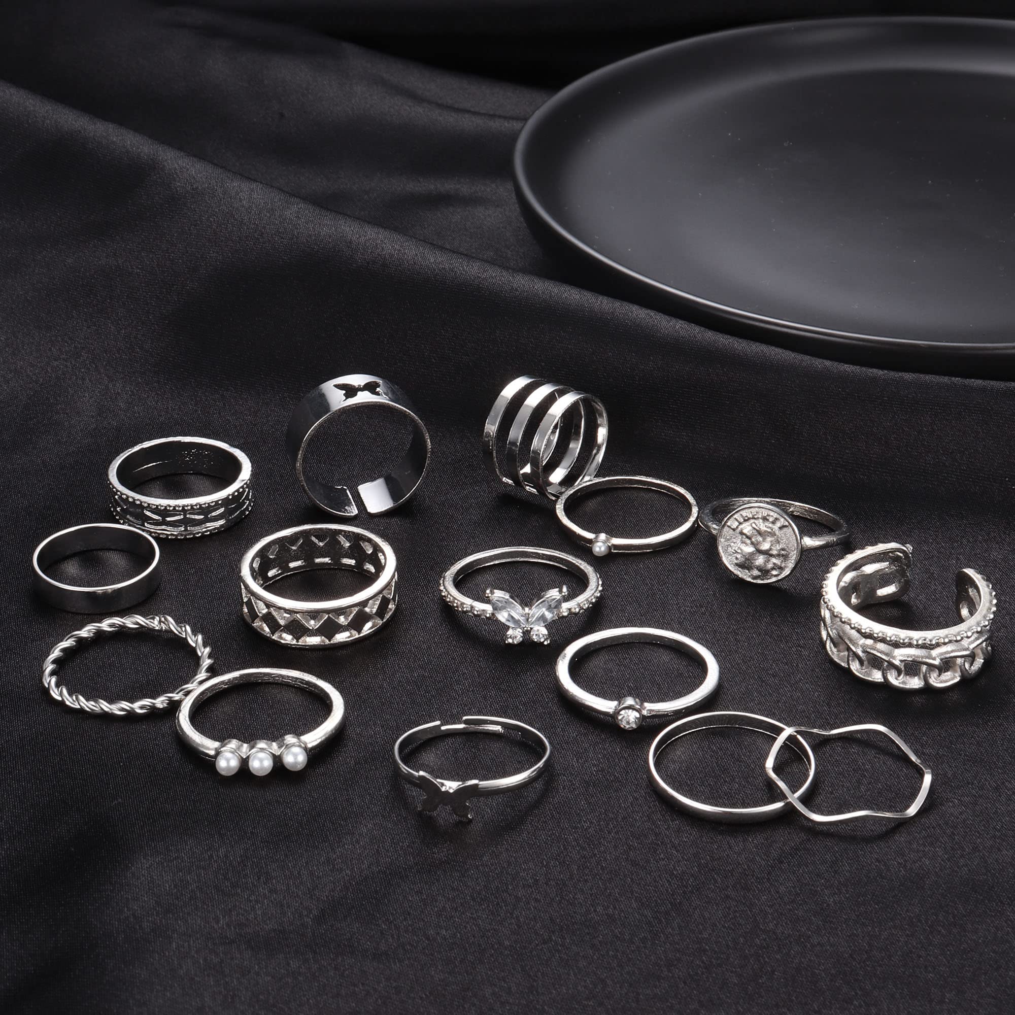 UBGICIG 70 PCS Knuckle Rings for Women, Vintage Stackable Rings for Women Egirls, Bohemian Midi Rings, Boho Heart Butterfly Snake Crystal Pearl Stacking Rings Set
