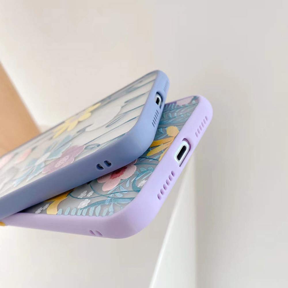 Ownest Compatible for iPhone Xs Max Case for Clear Frosted PC Back Flowers Pattern 3D Floral Girls Woman and Soft TPU Bumper Protective Silicone Slim Shockproof Case for iPhone Xs Max-Purple