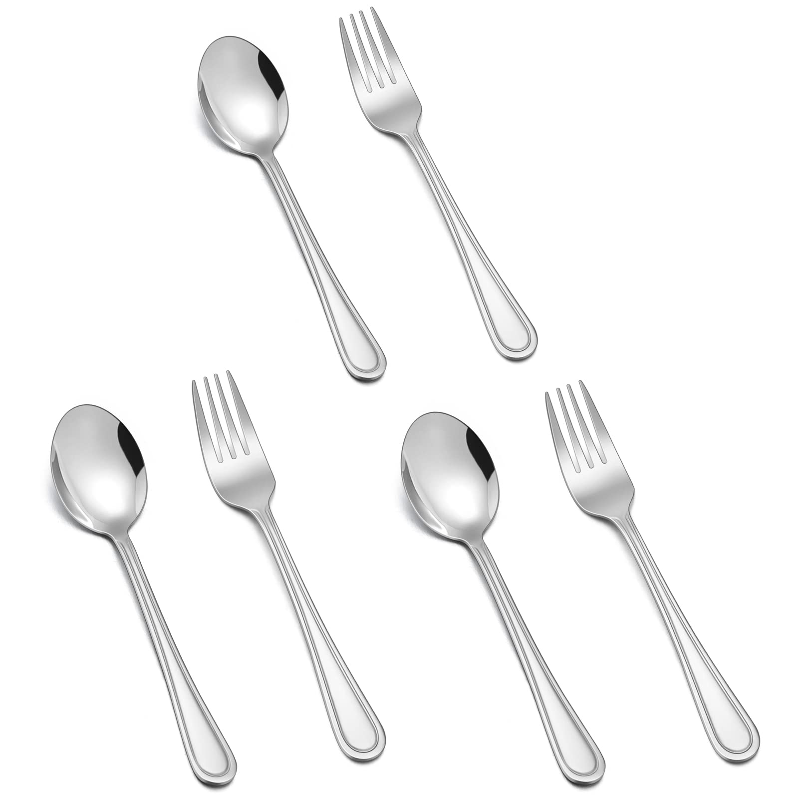 TeamFar Toddler Utensils, Stainless Steel Toddler Silverware Small Kid Cutlery Set for Self-Feeding, with Line Patterned Edge, Healthy & Non Toxic, Mirror Surface & Dishwasher Safeâ3 Forks + 3 Spoons