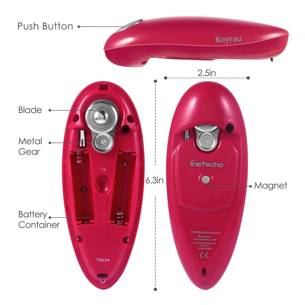 One Touch Electric Can Opener, Hand Held Automatic Can Opener Smooth Edge Fits Almost All Can Sizes for kitchen, Food Safe Battery Can Opener Kitchen Gadgets