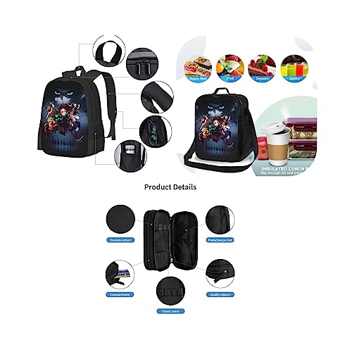 Qxpztk Anime Backpack Set 3D Printing Backpack Three-Piece Set Outdoor Travel Light Casual Backpack With Lunch Bag