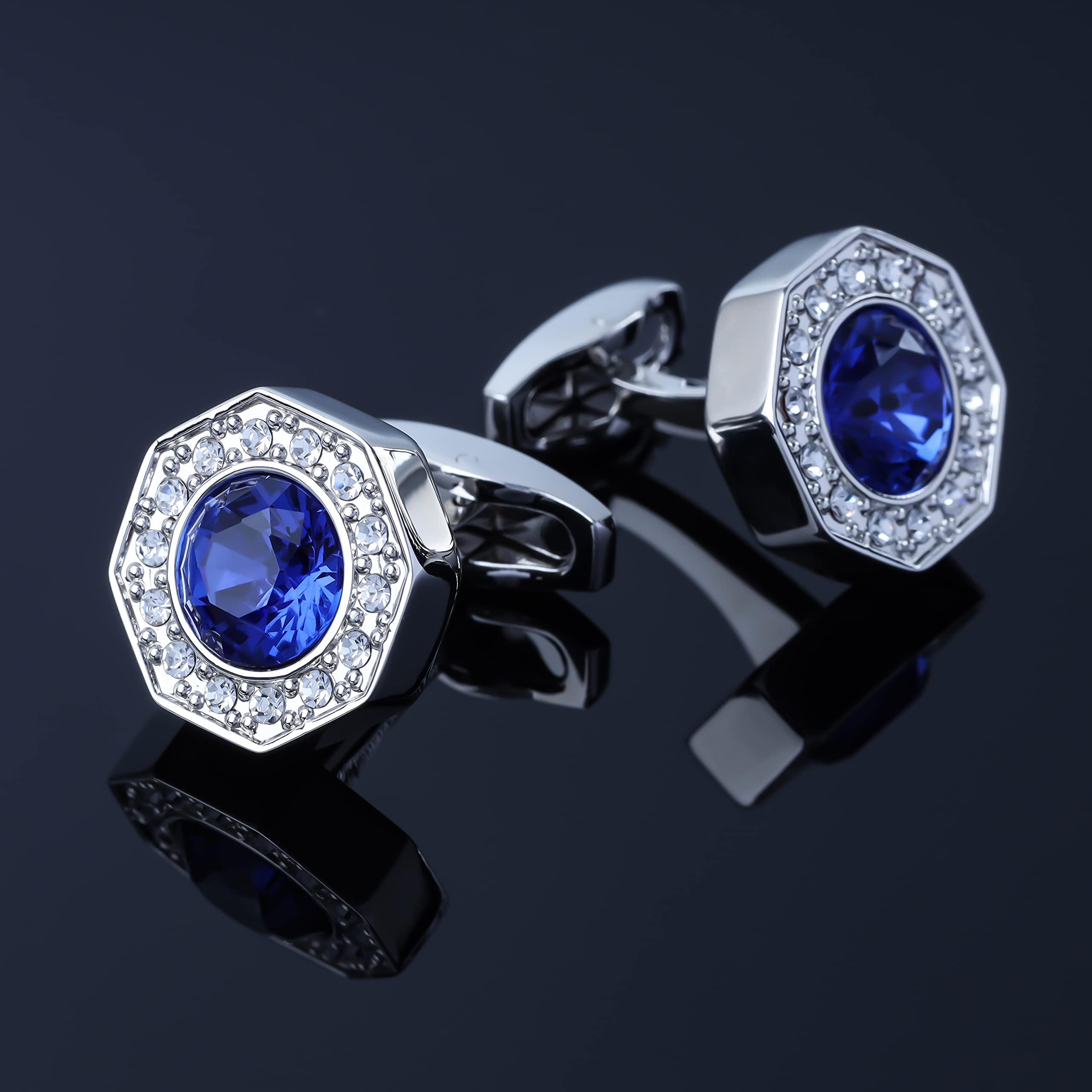 Sogee Navy Blue Crystal Cufflinks for Men Elegant Mens Cuff Links for Wedding Party Unique Gift