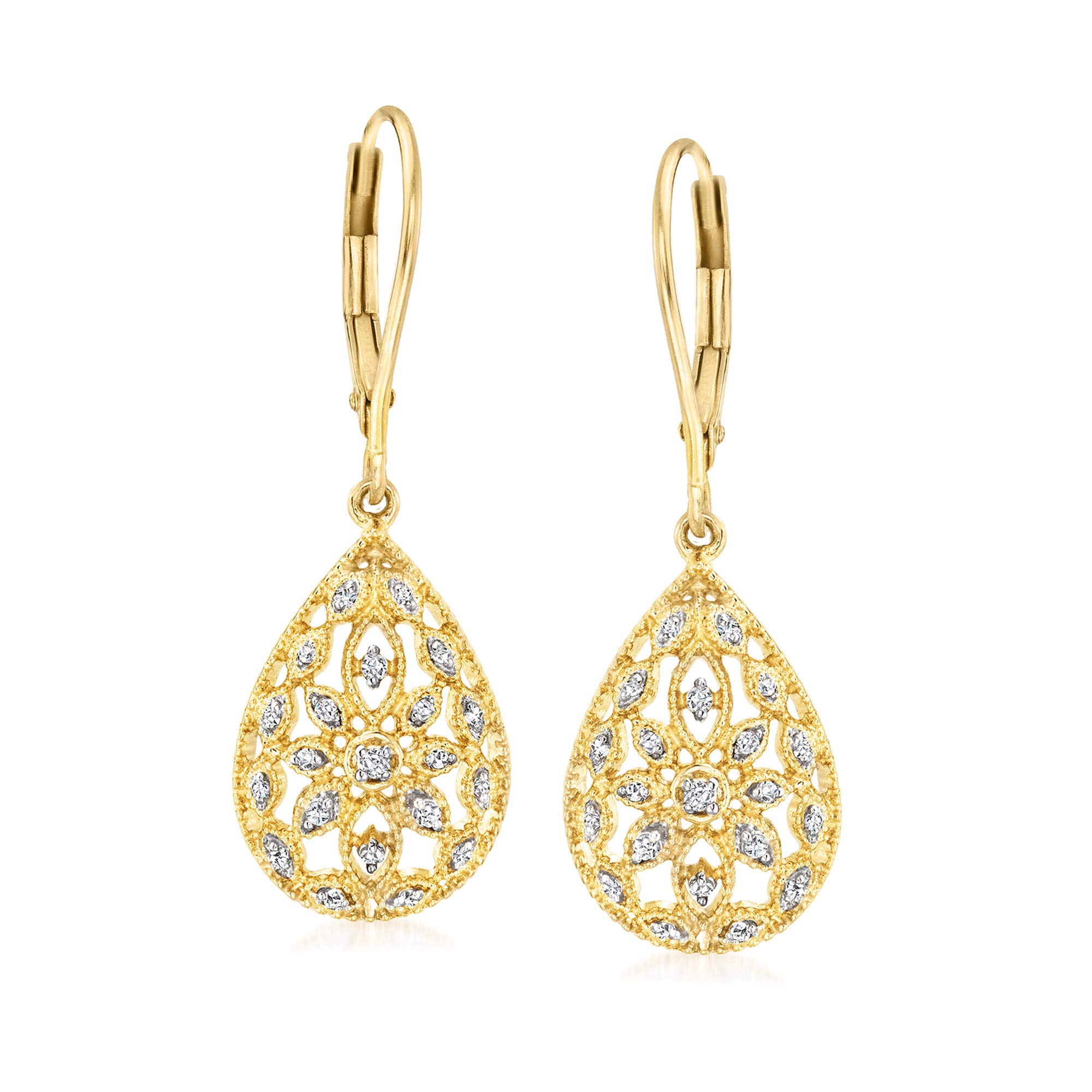 Ross-Simons 0.10 ct. t.w. Diamond Openwork Teardrop Earrings in Sterling