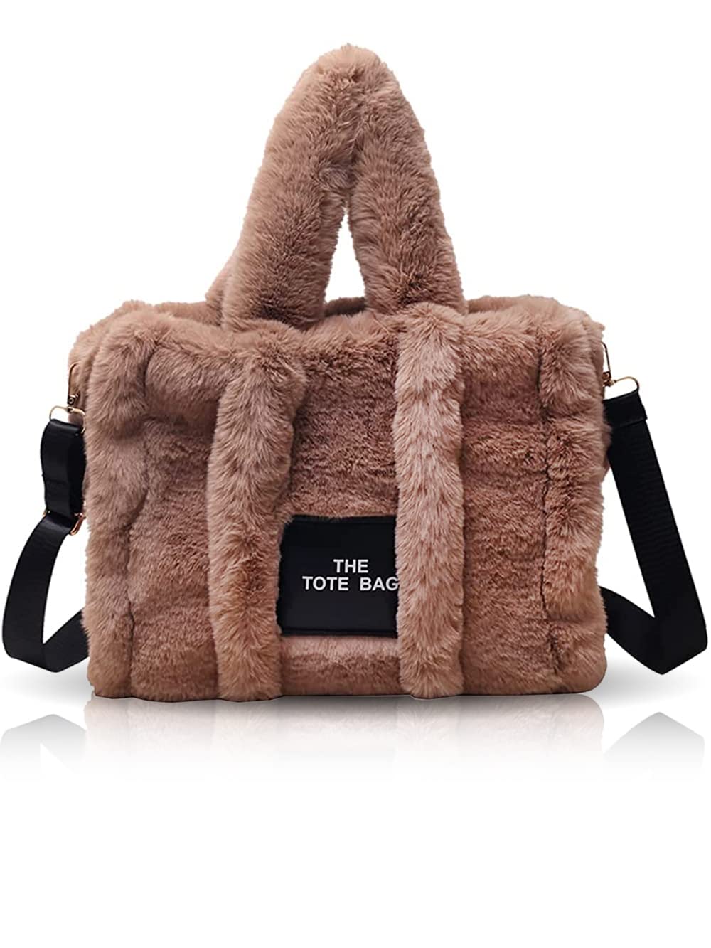 Women’s - The Tote Bag - Fluffy Shoulder Bag, Soft Faux Fur Crossbody Handbag, Trendy Plush Design, Medium Size (KHAKI)