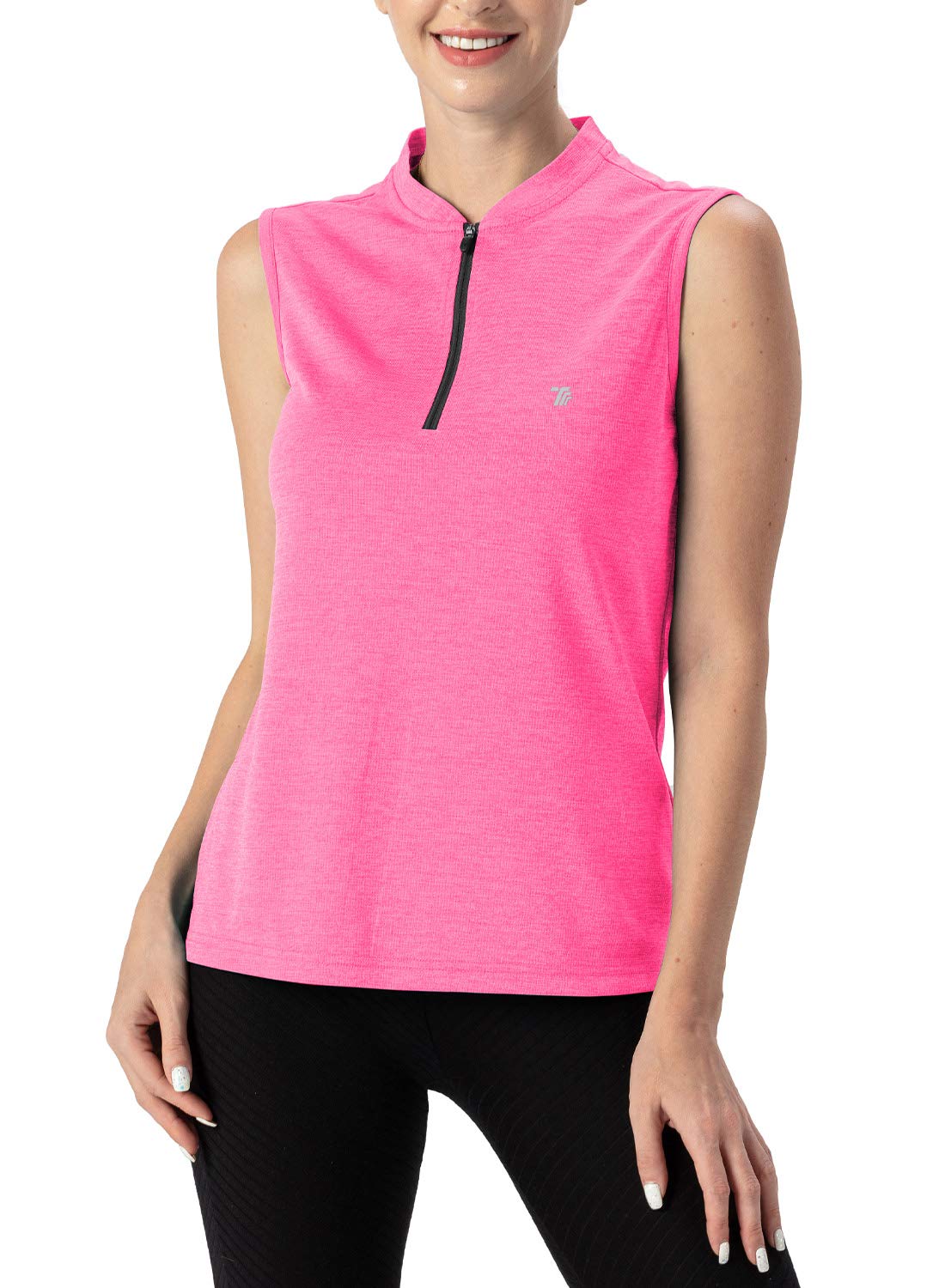 TBMPOY Women's UPF 50+ Golf Polo Shirts Sleeveless Zip Up Athletic Tank Tops Quick Dry Rose XL