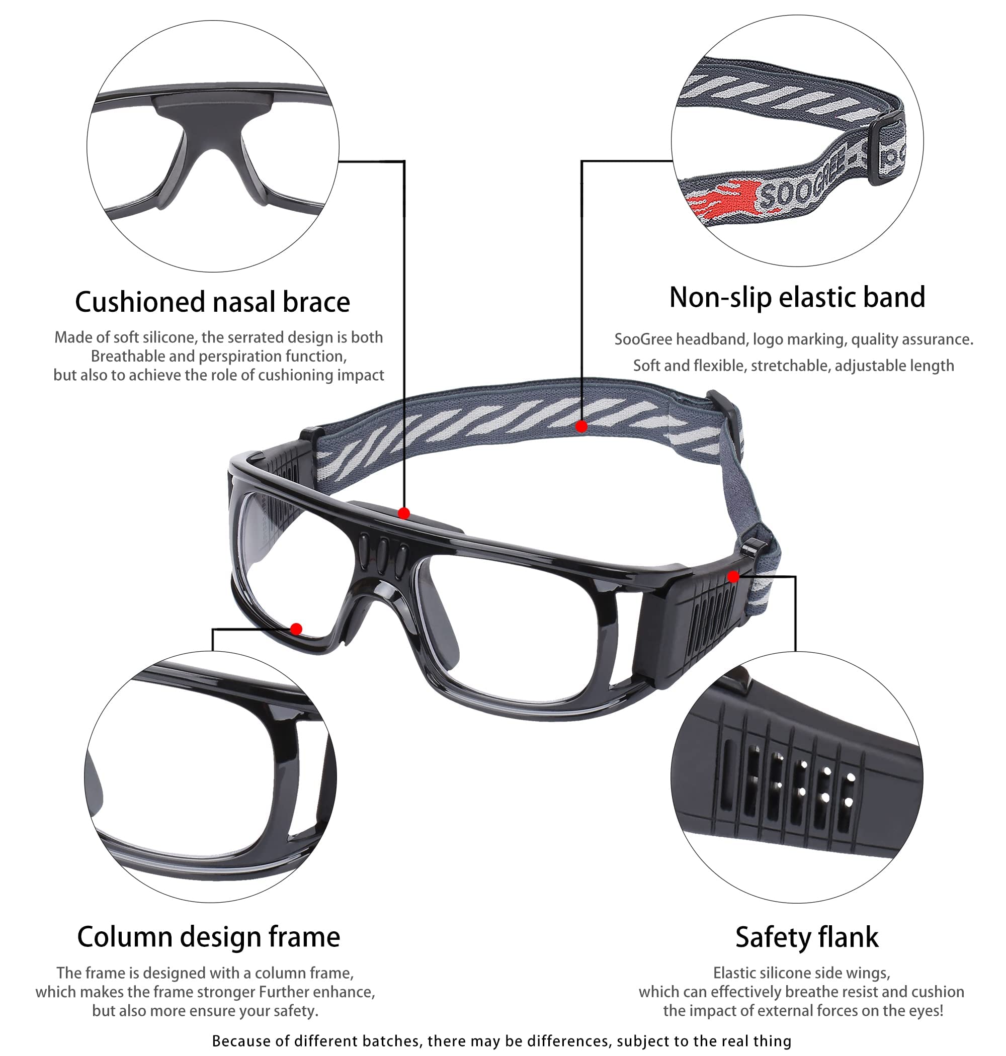 SooGree Racquetball Goggles - Windproof Shock Absorption Sports Glasses Basketball Football Eye Protective Adjustable Strap
