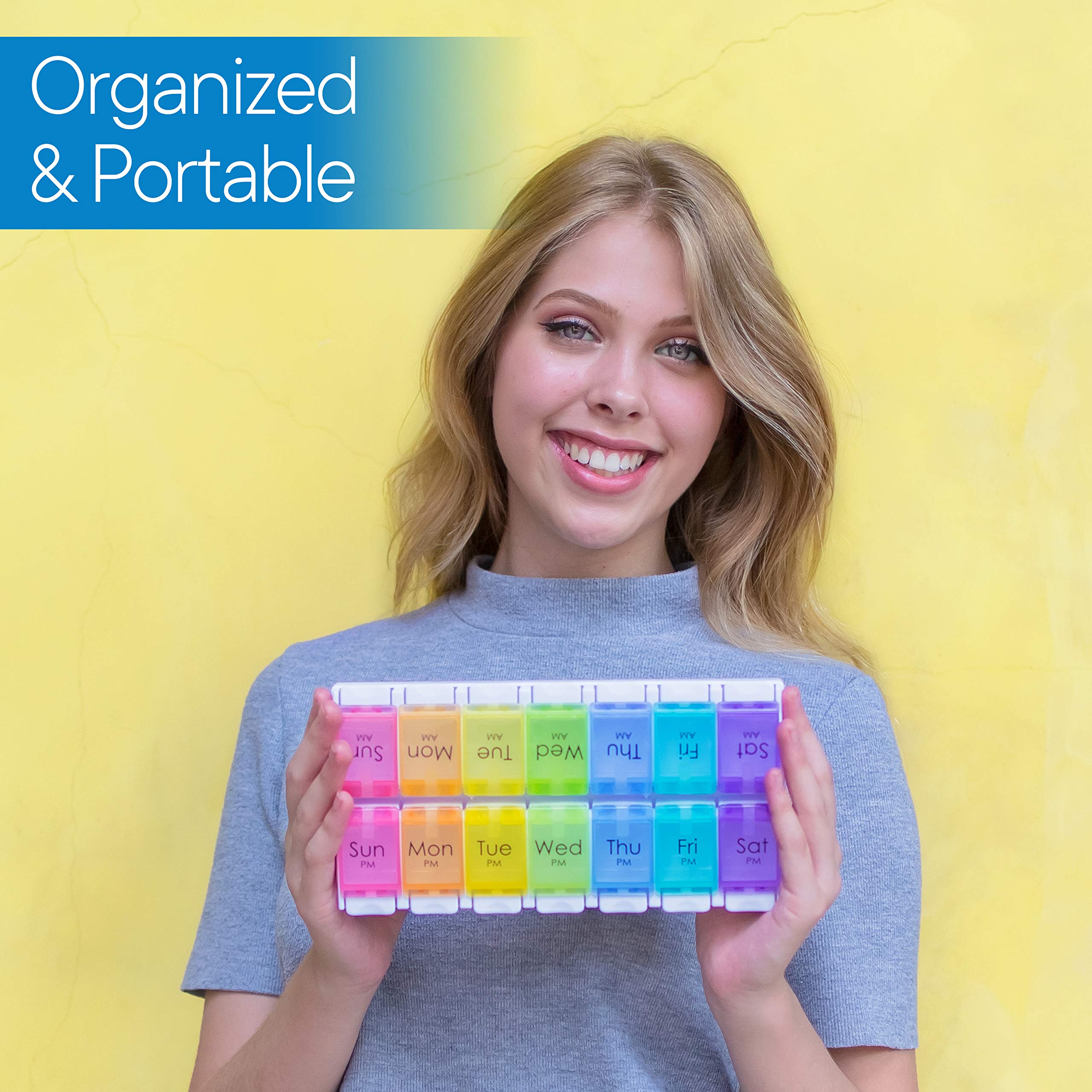 RMS Weekly and Daily Pill Organizer - 7 Day Pill Planner, Dispenser Case for Medication, Vitamin Supplements with Easy Press Open Design and Large Capacity (Twice Per Day)