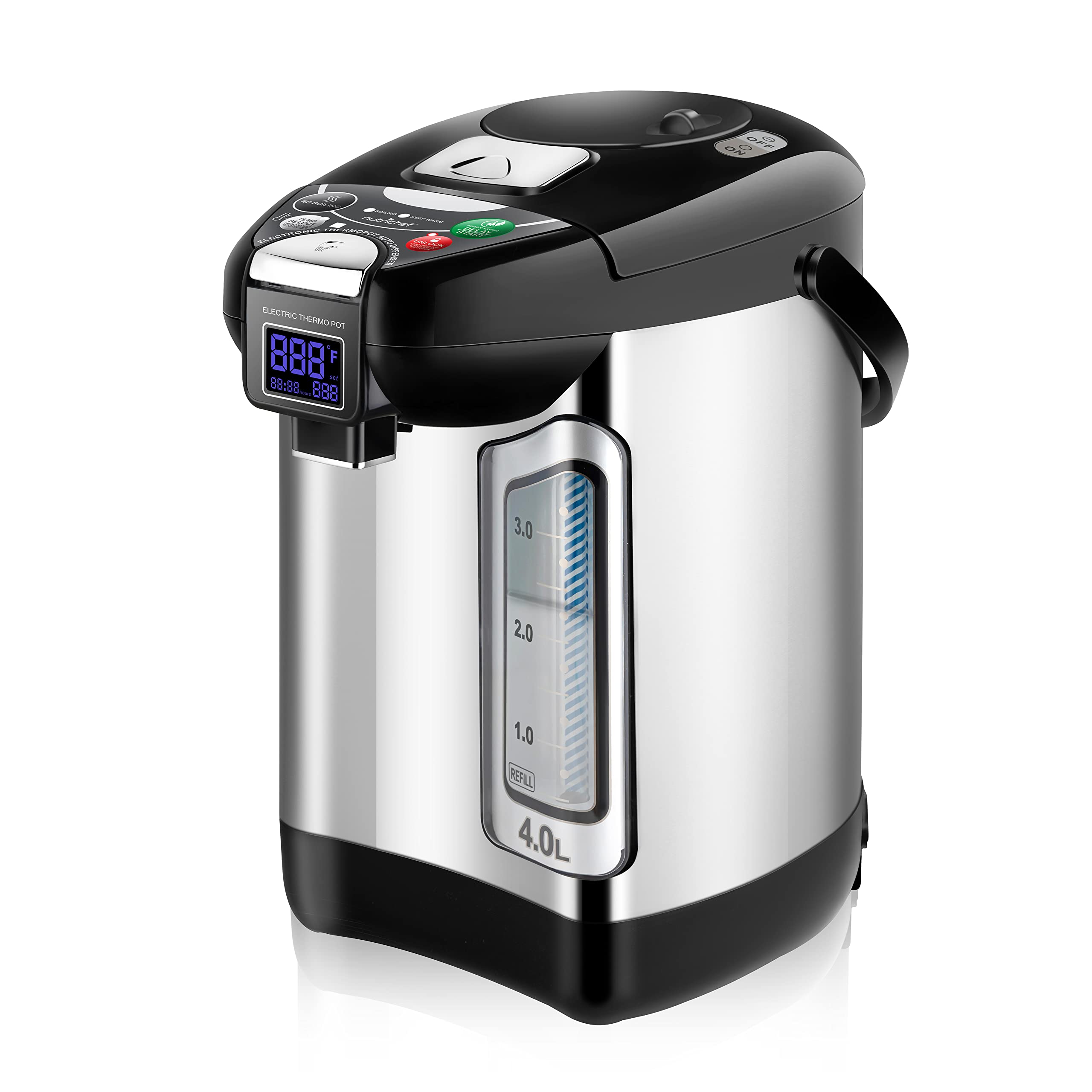 NutriChef Digital Water Boiler and Warmer - 3L/3.17 Qt Stainless Electric Hot Water Dispenser w/ LCD Display, Rotating Base, Keep Warm, Auto Shut Off, Safety Lock, Instant Heating for Coffee & Tea