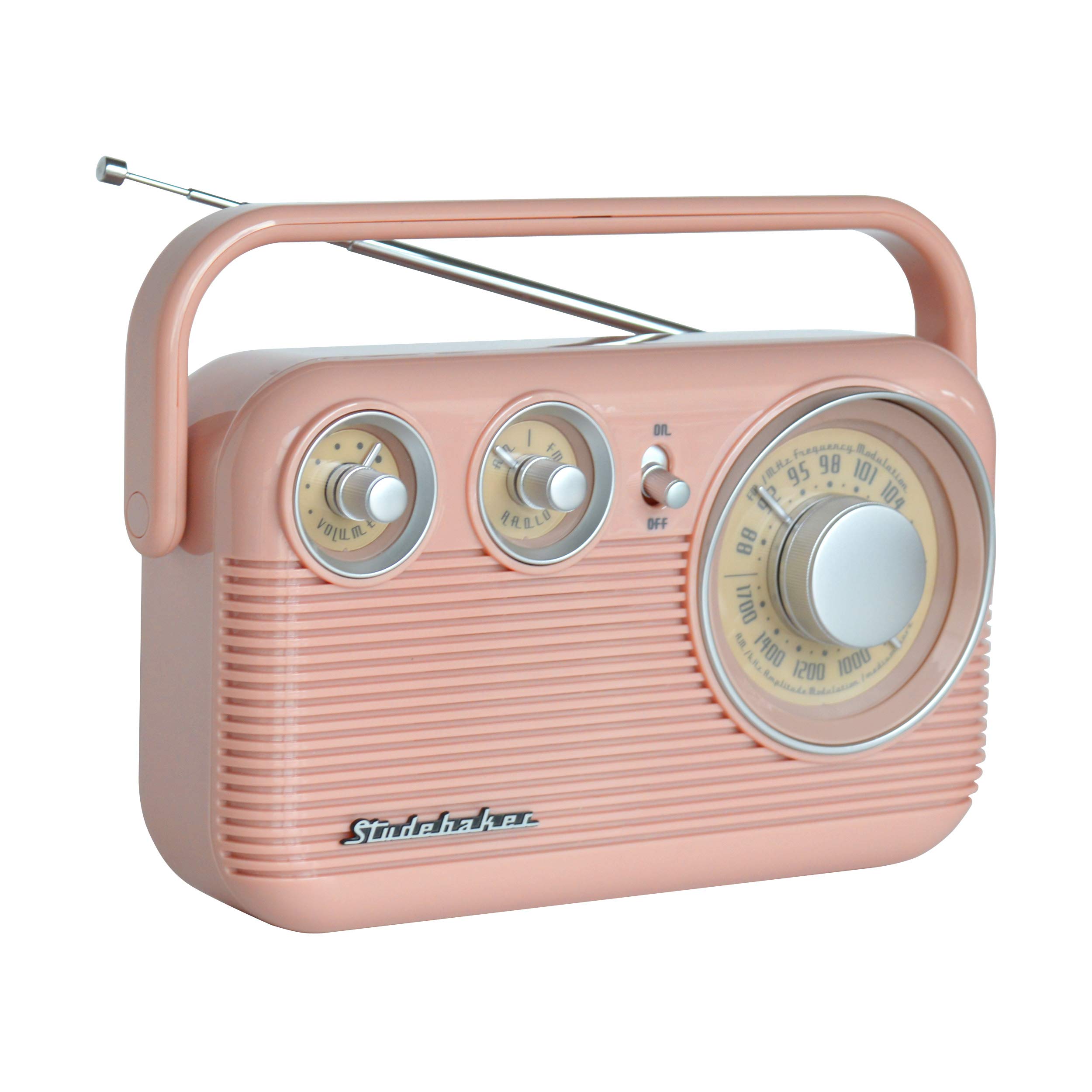 Studebaker SB2003 Retro Portable AM/FM Radio AC or Battery Operated (Rose Gold)