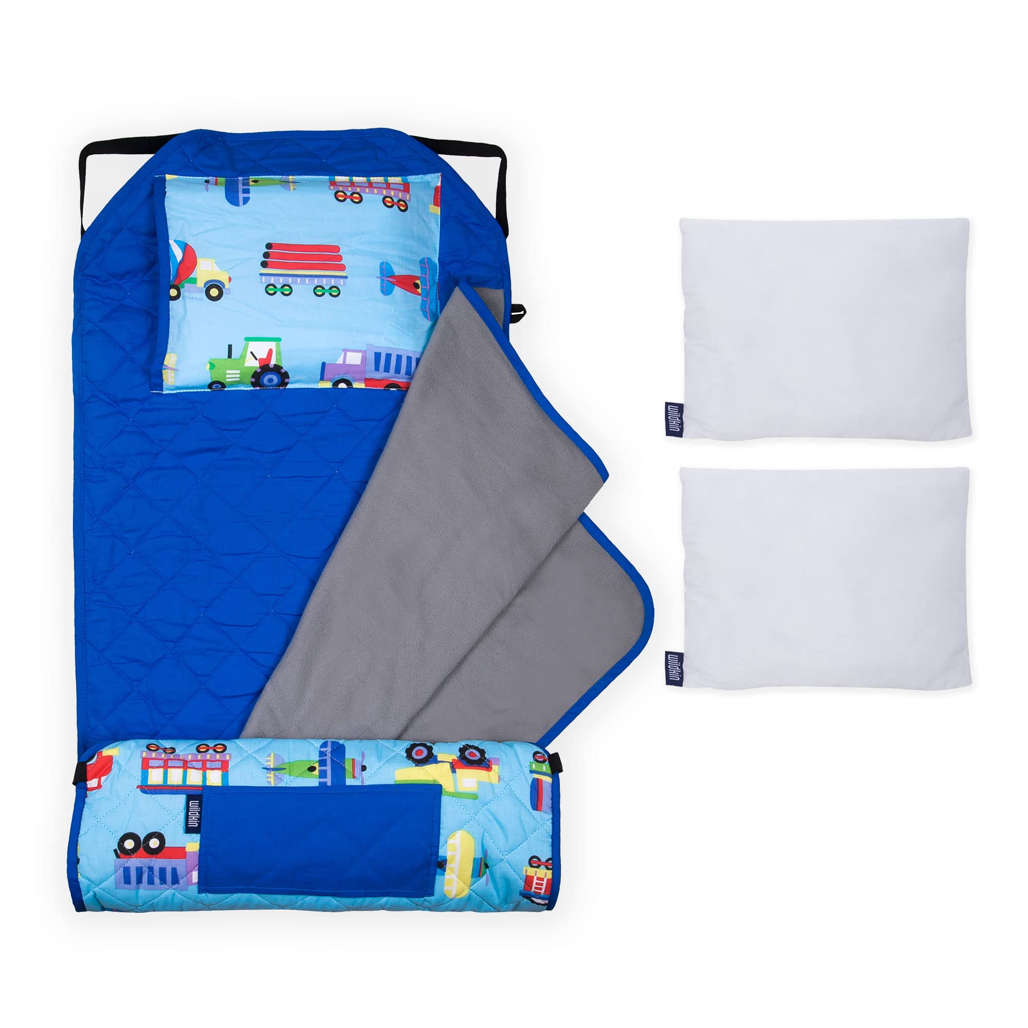 Wildkin Modern Nap Mat Comes with Back-up Removable Pillow (Trains, Planes & Trucks)