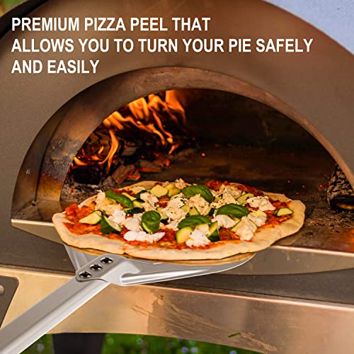 TC Logo Pizza Turning Peel-Premium Pizza Paddle with Non-Slip Rubber-Covered Handle –Heavy-Duty Turning Peel with Aluminum Plate – Ergonomic and Lightweight Design 8-inch.