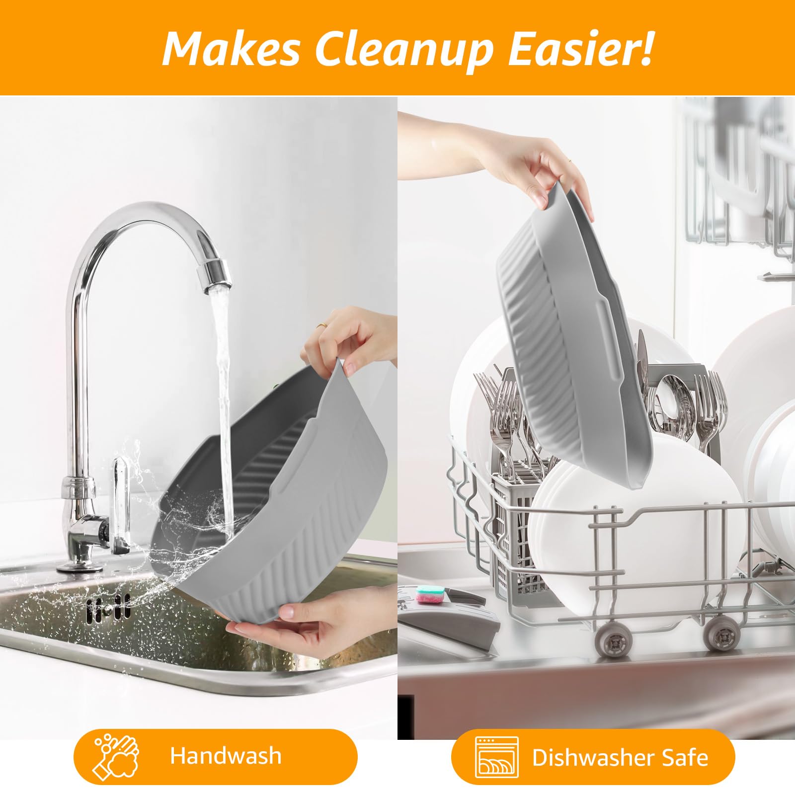 ONEBOM Slow Cooker Liners, Silicone Crockpot Liners for 6 QT Oval, Reusable丨Leakproof丨Large Instant Crockpot Liners for Kitchen Use, Foldable Dishwasher Safe Crockpot liner(Grey)