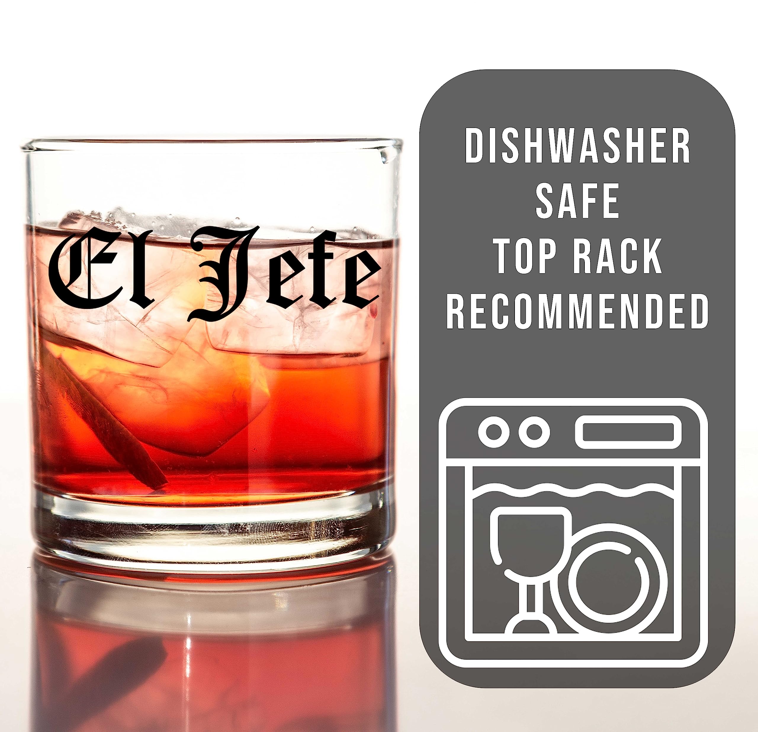 Spotted Dog Company Printed 11oz Whiskey Glass - El Jefe - The Boss - Old Tyme, National Boss Day Gifts Best Boss Ever Funny