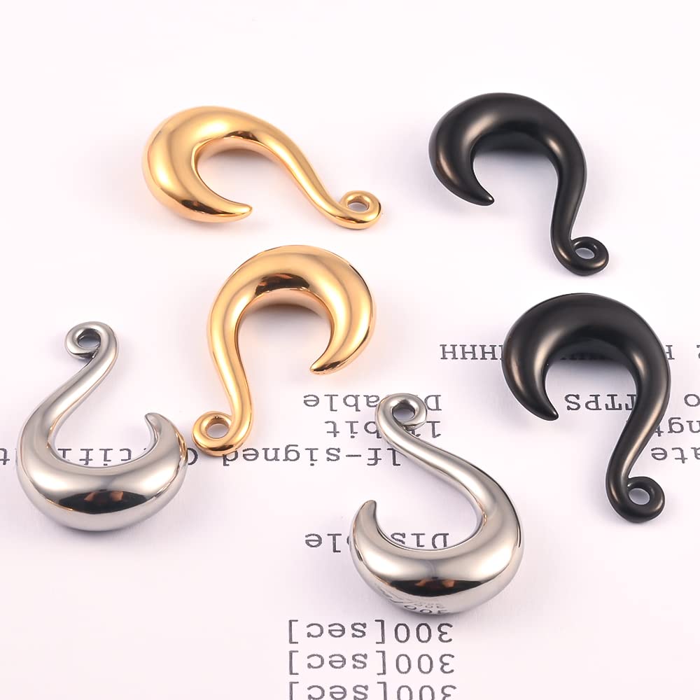 Vankula 3 Pairs DIY Ear Weight Hook for Ear Piercing Jewelry Stainless Steel Plugs Dangle Ear Pierced Expander Gauge
