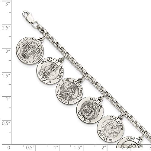 Sterling Silver Antiqued 12 Saints 8in Bracelet QQC4383