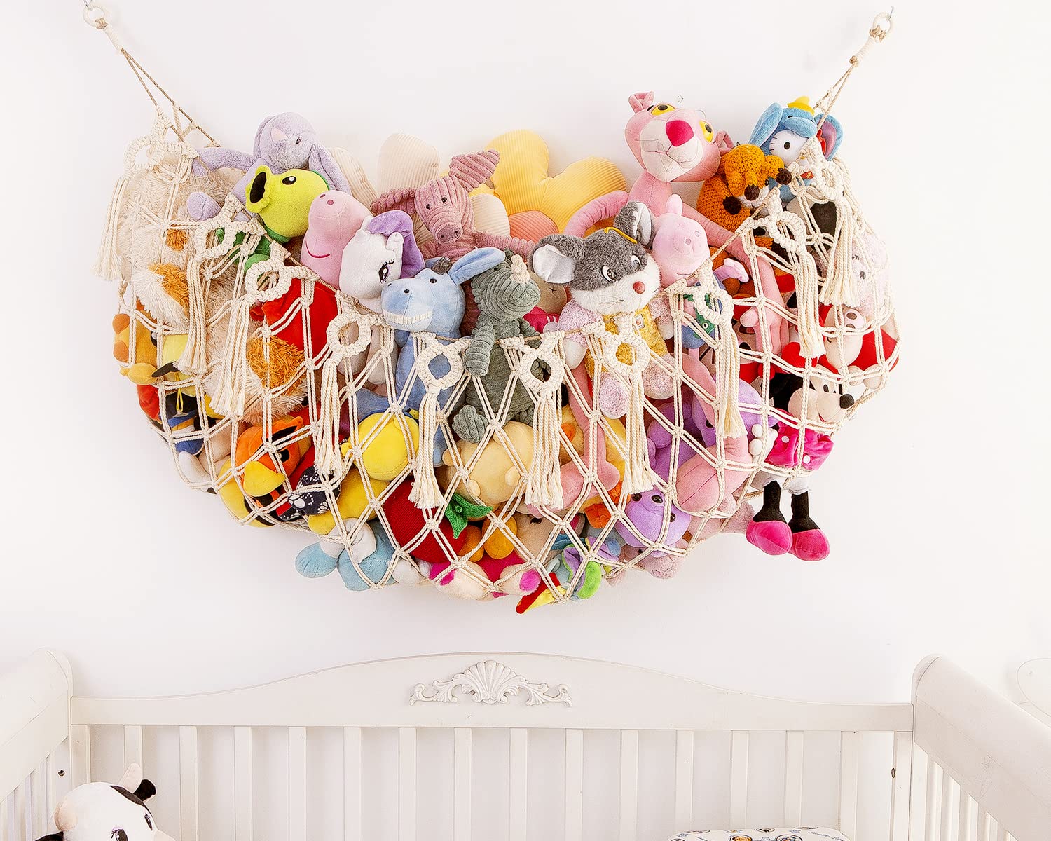 Stuffed Animal Net or Hammock -Wall Mounted-Handmade Macrame Toy Hammock Organizer Stuffed Animal Display Plush Toys Holder Boho Decor for Nursery Playroom Bedroom Kids Room Storage 1
