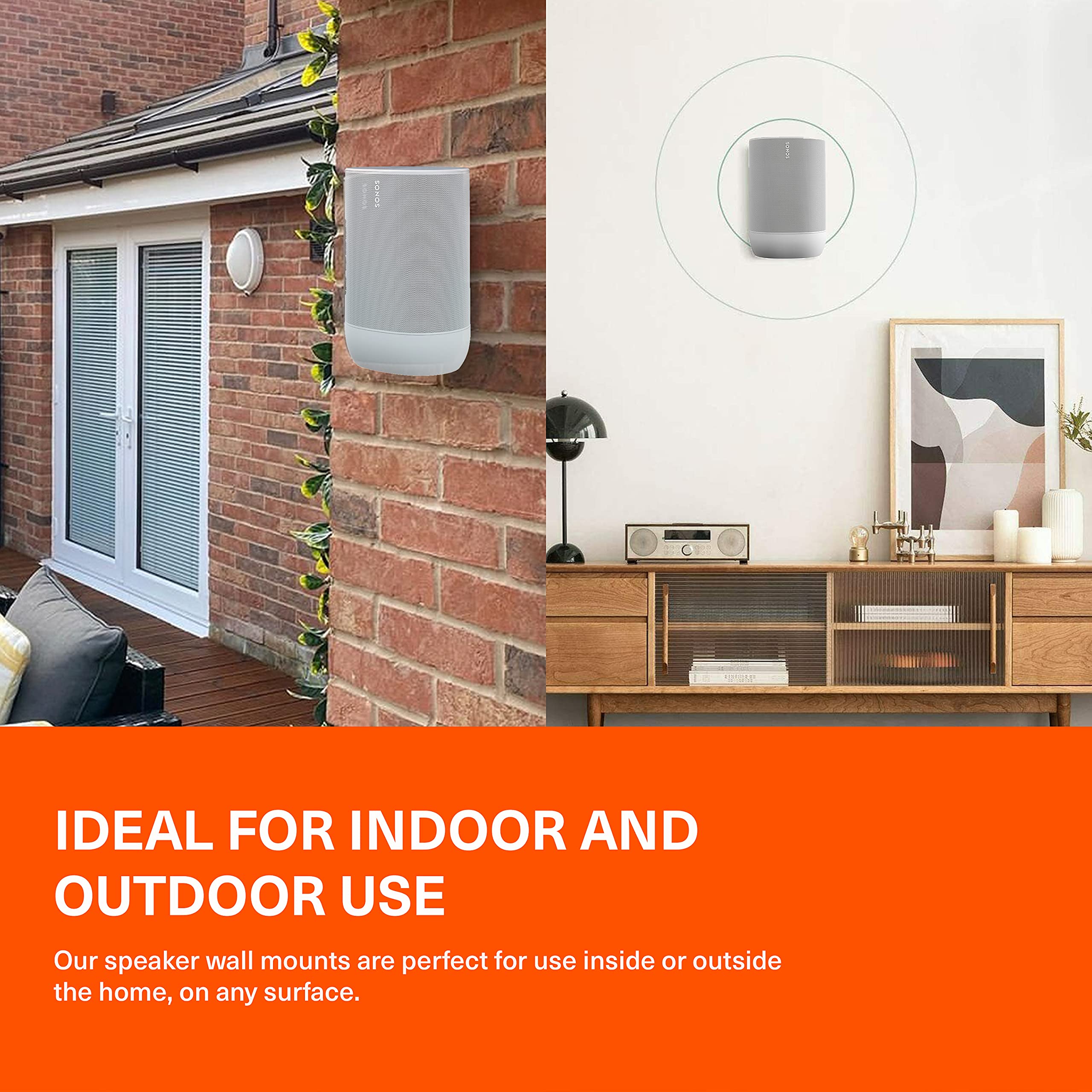 Mountson Speaker Wall Mount for Sonos Move - - Outdoor/Indoor Wall Mount - White