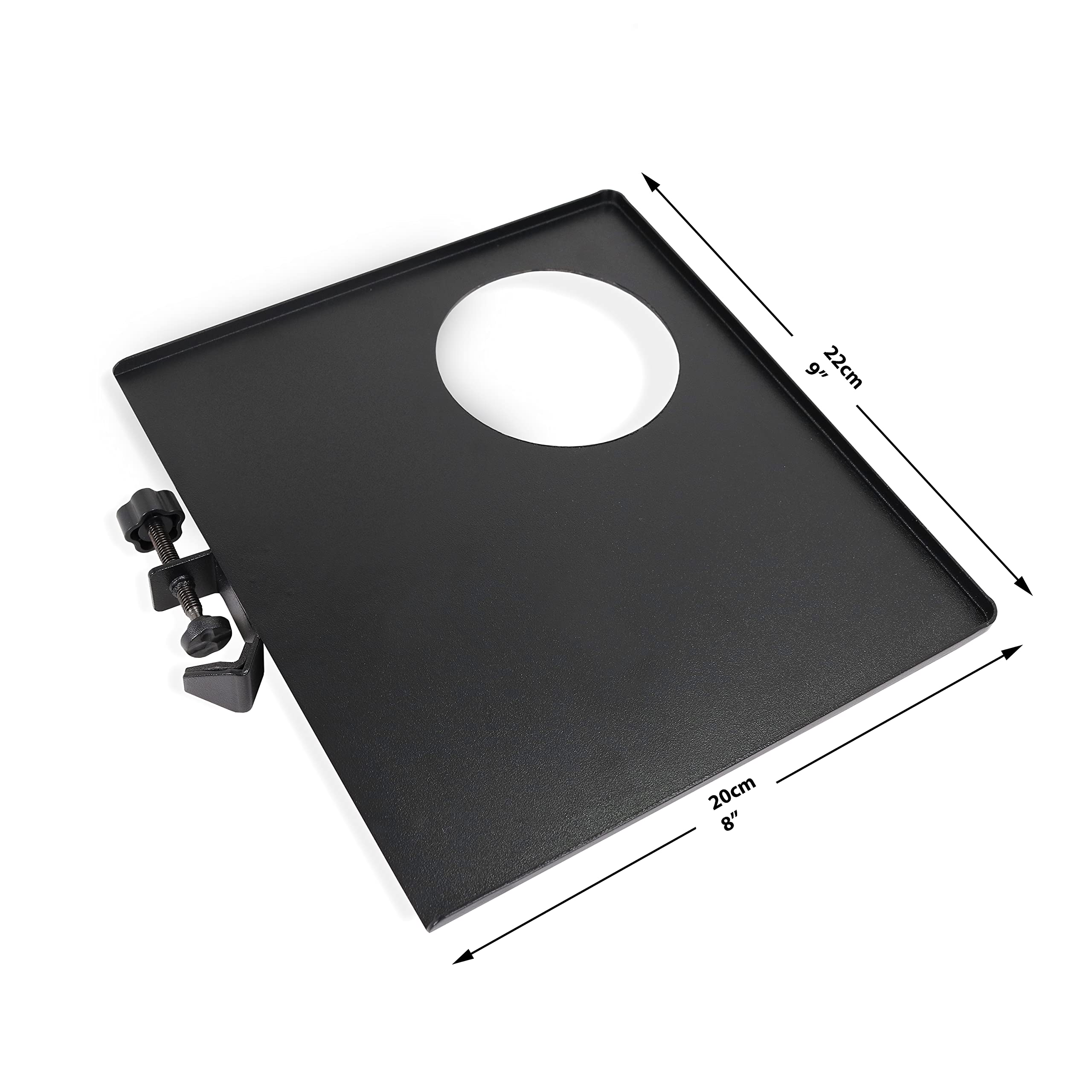 Techsol Microphone Stand Accessory Tray Clamp-On with Drink Holder in Black Steel 7.8 x 8.6 inches (20 x 22 centimeters)