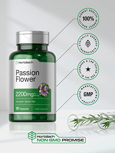 Passion Flower Capsules | 2200mg | 90 Count | Non-GMO & Gluten Free Extract Supplement | by Horbaach
