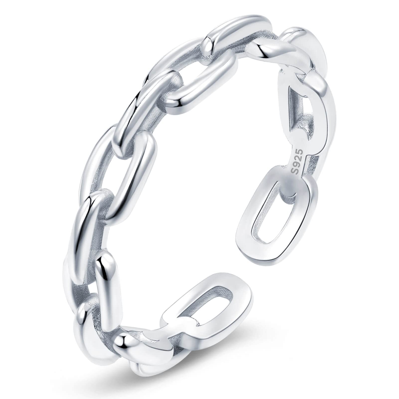 Sterling Silver Adjustable Chain Rings for Women, Cute Simple Stackable Rings for Teen Girls