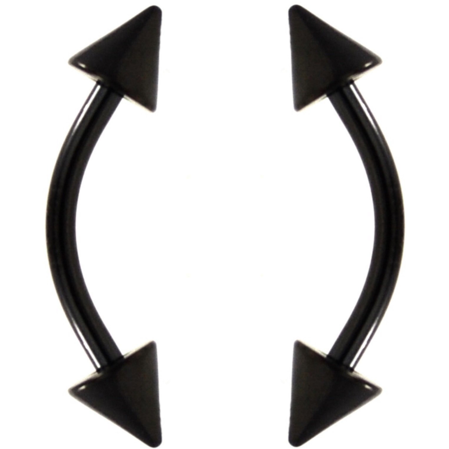 Pair of Double Spike End Black Titanium IP Steel Curved Barbell Eyebrow Rings (16G 5/16")