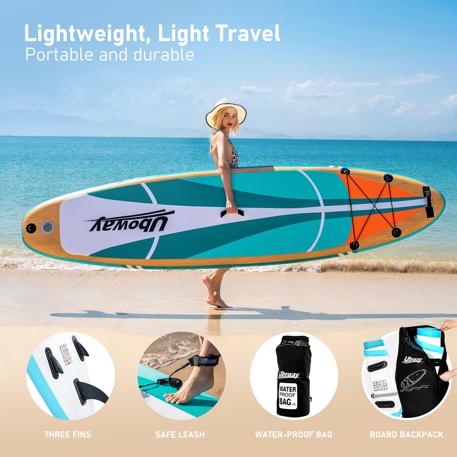Uboway Inflatable Stand Up Paddle Board 11' Paddleboard Inflatable Ultra-Light with Premium Sup & Backpack Accessories for All Skill Levels, Non-Slip Deck, Dry Bag & Hand Pump, Fish Design