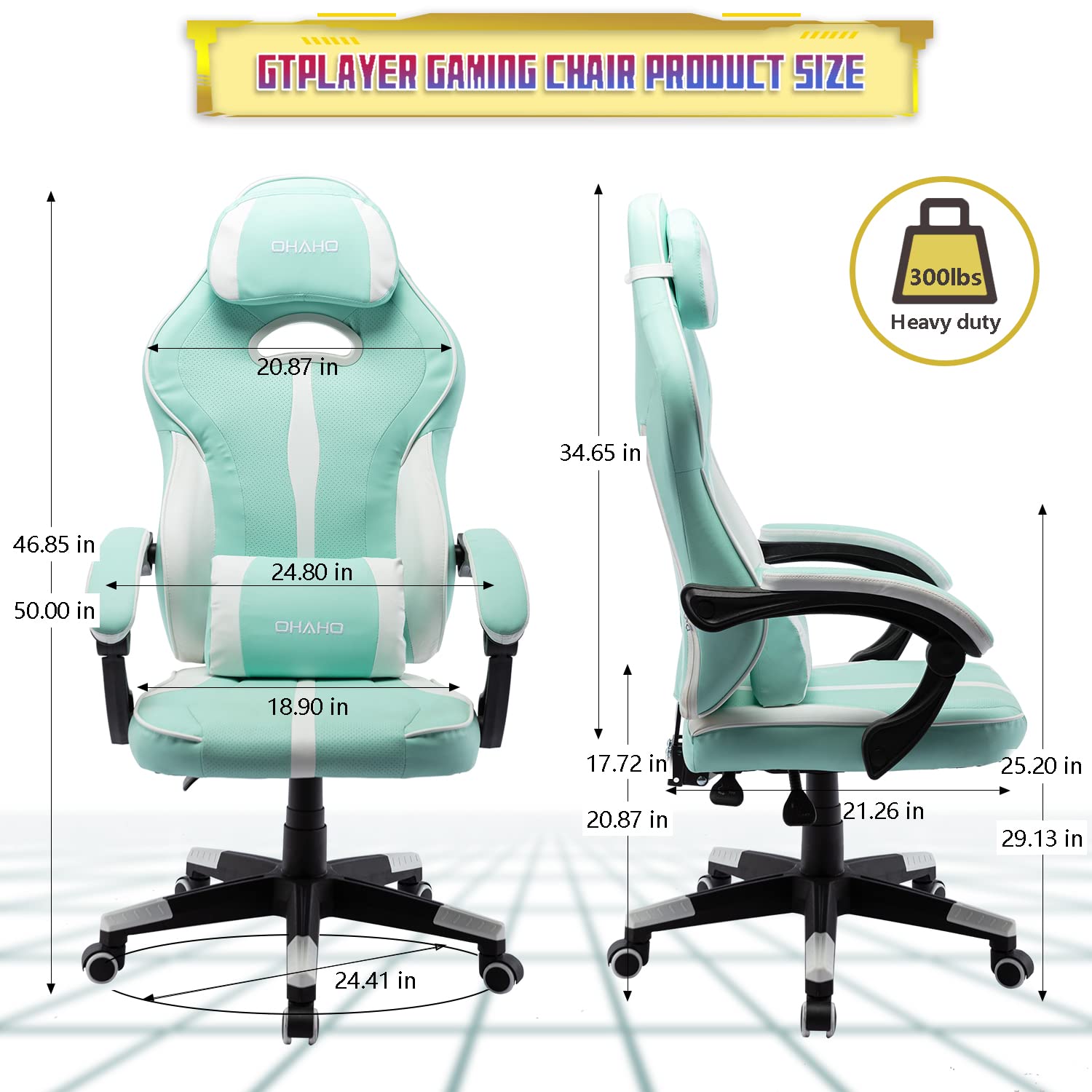 OHAHO High-Back Gaming Chair PC Office Chair Computer Racing Chair PU Desk Task Chair Ergonomic Executive Swivel Rolling Chair with Lumbar Support (Black)