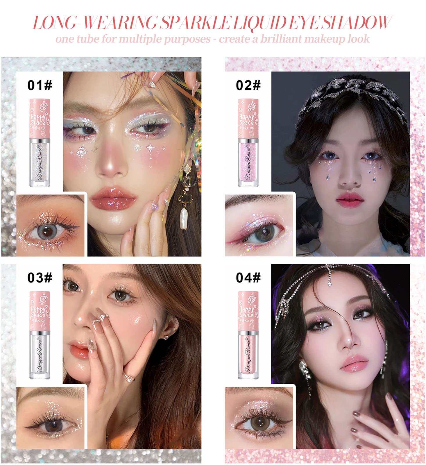 SUMEITANG 8Pcs Liquid Glitter Eyeshadow,Highly Pigmented Shimmer Metallic Sparkling Eye shadow,Multi-Dimensional Sparkle Finish,Long Wearing,Quick-Drying Liquid Eyeshadow for Crystal Eye Makeup