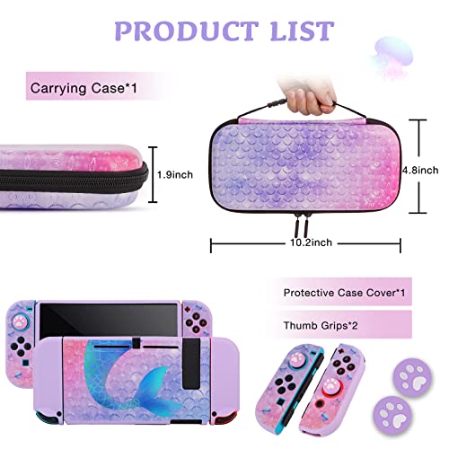 TCJJ Mermaid Hard Carrying Case for Nintendo Switch-Purple Portable Travel Case with Soft TPU Protective Case Cover Compatible with Nintendo Switch for Girls