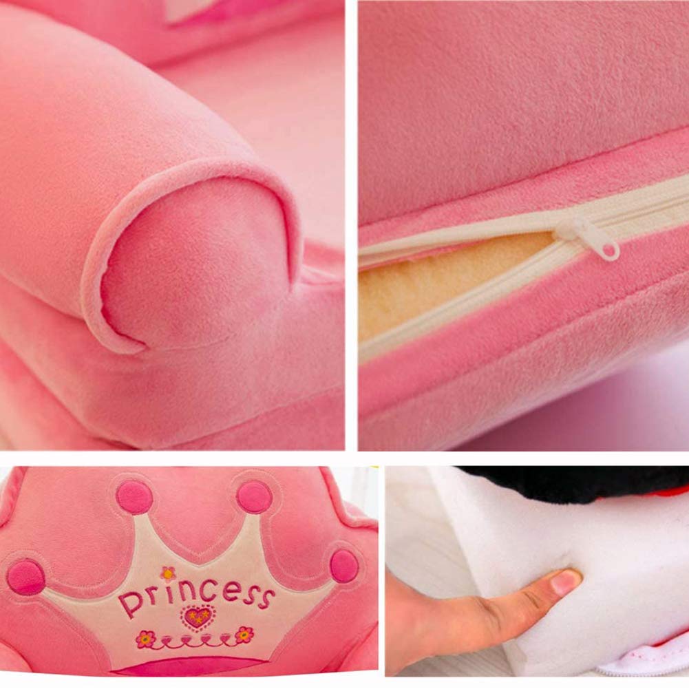 onegoodcar Plush Foldable Kids Sofa Backrest Armchair, 2 in 1 Foldable Children Sofa Cute Cartoon Lazy Sofa Children's Flip Open Sofa Bed for Living Room Bedroom (3 fold - Pink)