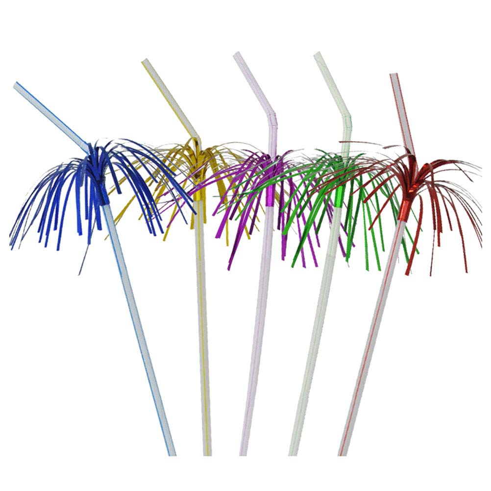 Toyvian 100pcs Party Fireworks Straws Creative Drinking Straws Plastic Assorted Straws Supplies Decoration (Random Color)