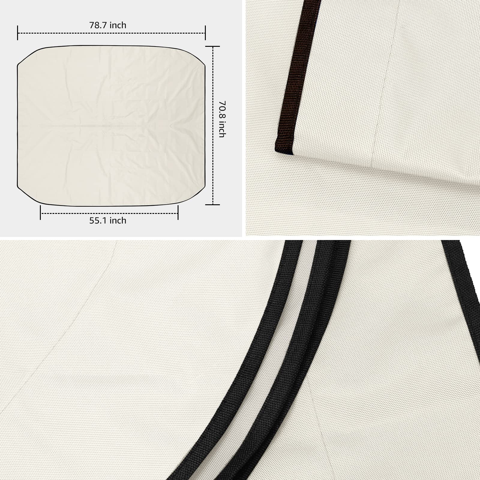 Universal Fit 3 Bow Bimini Top, 72" W 78“ L Easy Install, Fabric, Tops Only (White)