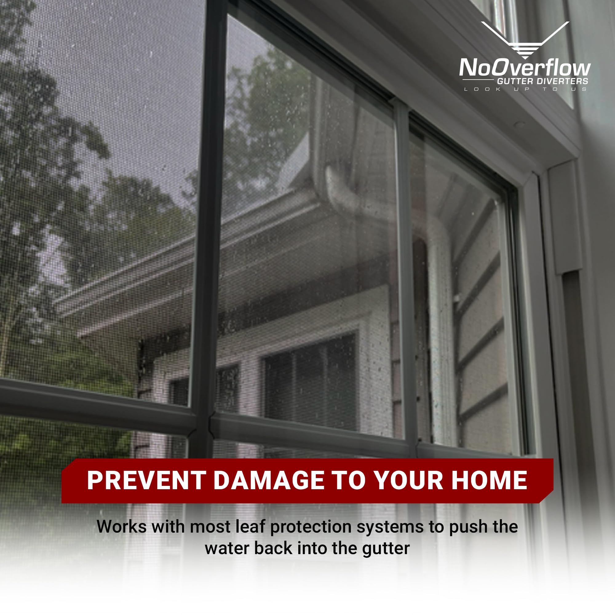 NoOverflow Gutter Diverter Extreme XB - Rain Gutter Extender, Prevent Water Overflow and Property Damage, Heavy-Duty .032 Gauge Aluminum, Left and Right 22.5 Degrees