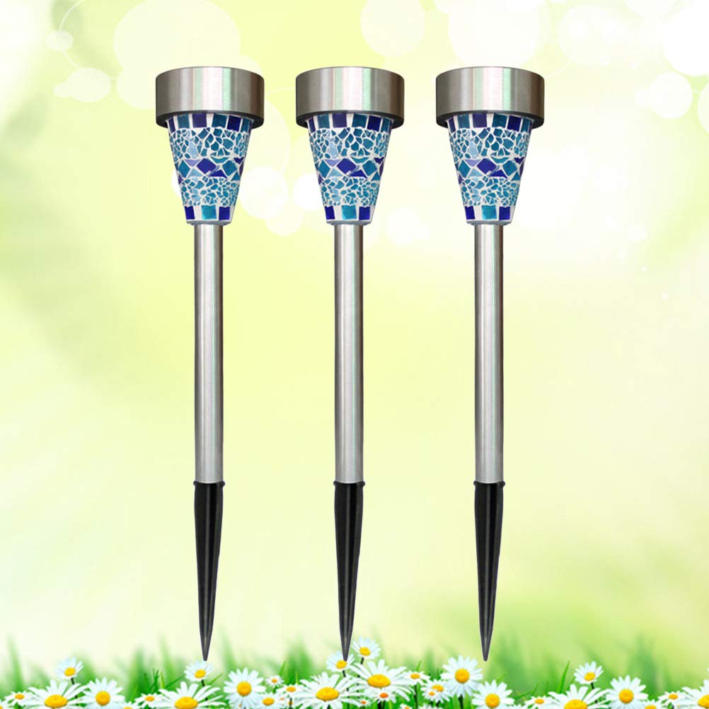 OSALADI Outdoor Solar Power Lights Stake Lights Solar Pathway Garden Lights Garden Lawn Lamp Outdoor Landscape Garden Decor Lighting - White Light (Blue) 3Pcs