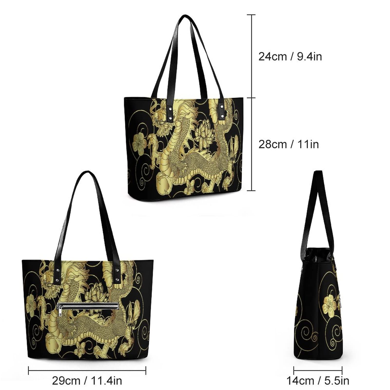 Womens Handbag Golden Dragon Leather Tote Bag Top Handle Satchel Bags For Lady