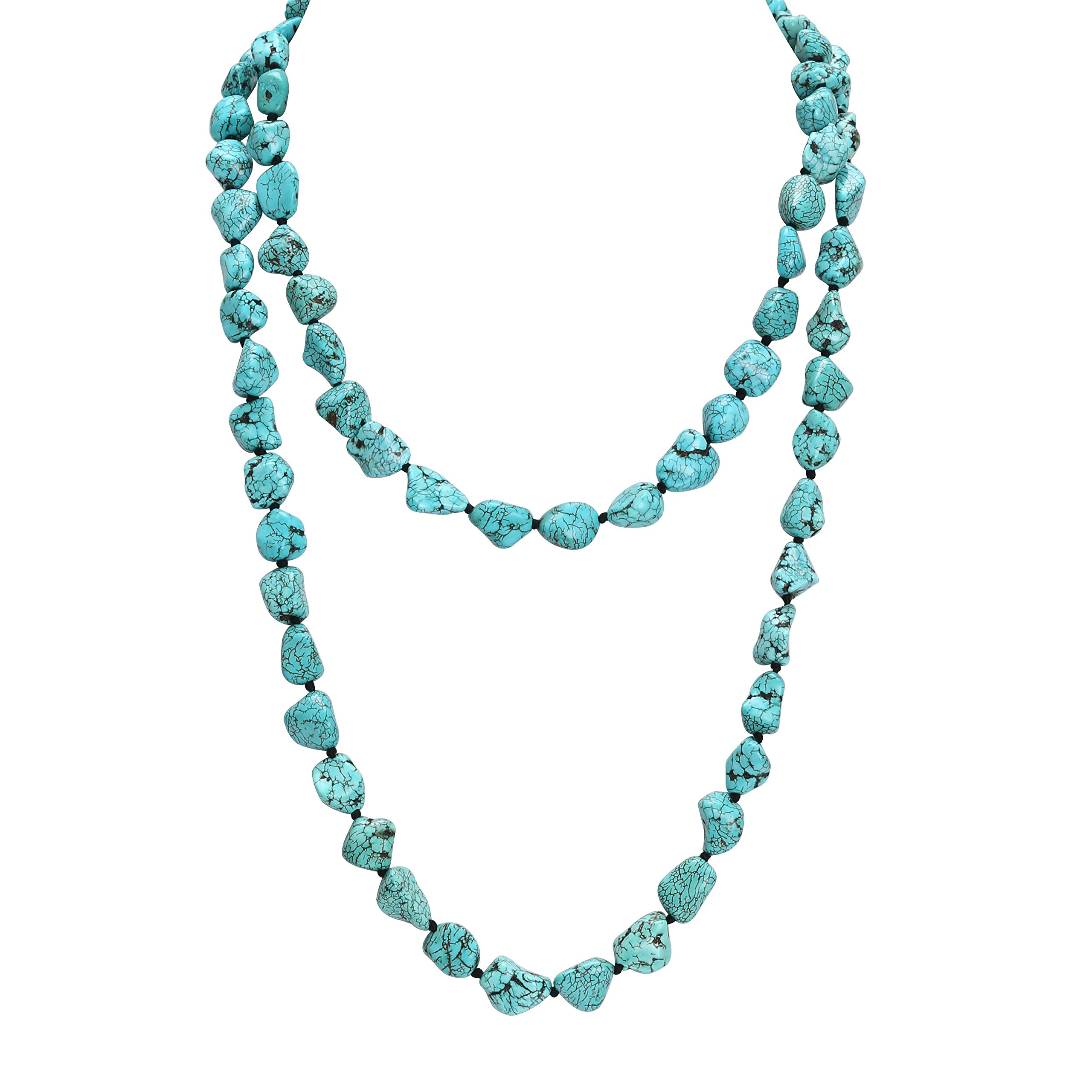 POTESSA Turquoise Beads Endless Necklace Long Knotted Stone Multi-Strand Layer Necklaces Handmade Jewelry 47''