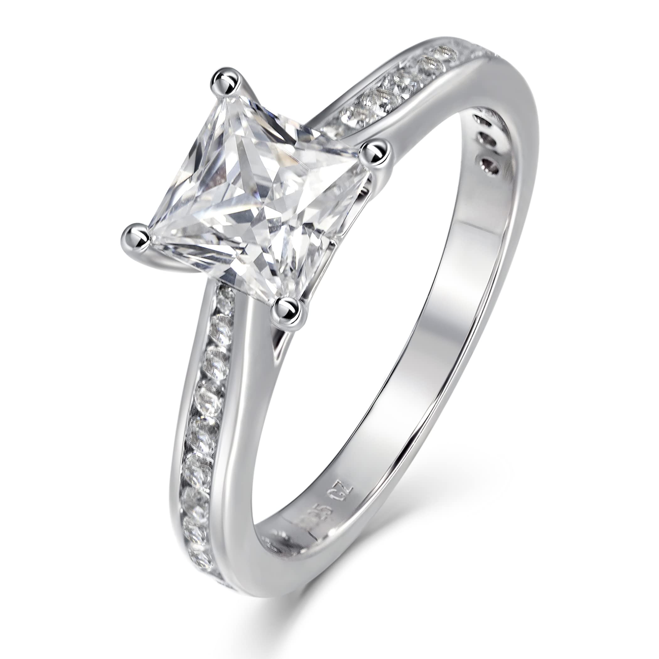 Petite Channel Set 1.5 Carat Princess Cut D Color VVS Moissanite Solitaire Engagement Ring (6)