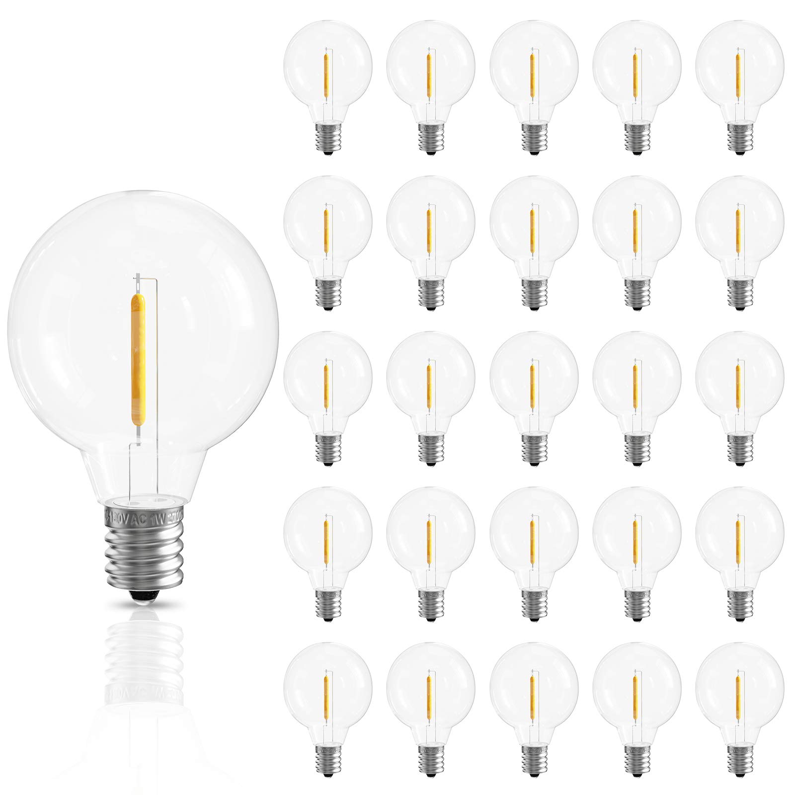 SHINESTAR 25-Pack G40 LED Bulb Replacement, 2700K Warm White, E12 Outdoor String Lights, Shatterproof, Dimmable