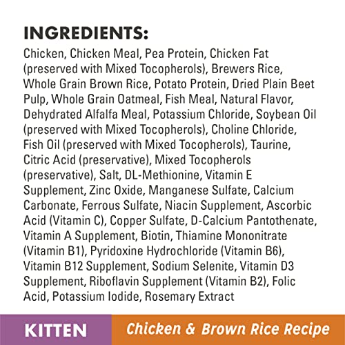 NUTRO WHOLESOME ESSENTIALS Kitten Natural Dry Cat Food for Early Development Farm-Raised Chicken & Brown Rice Recipe, 3 lb. Bag