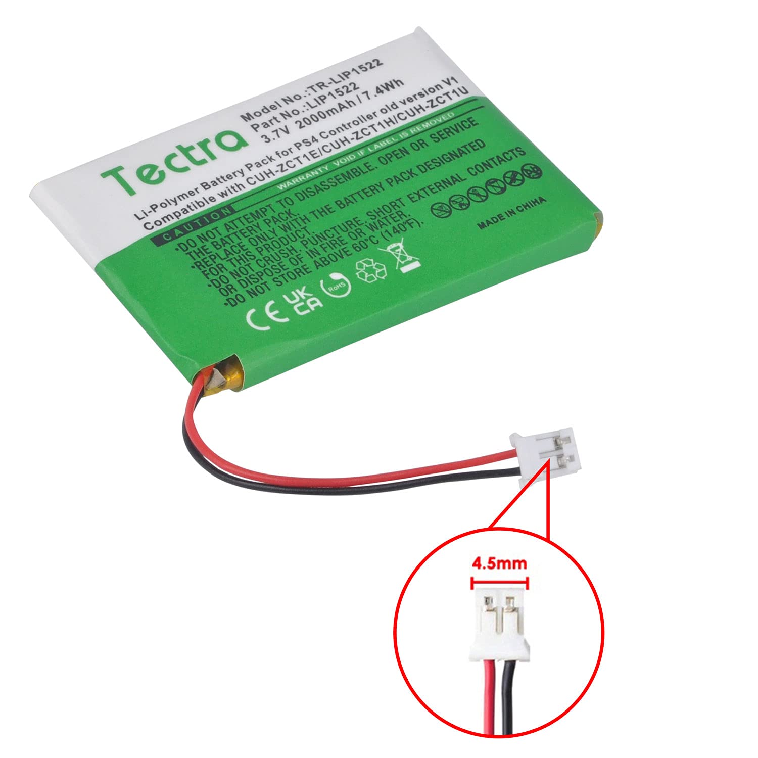 Tectra 2000mAh LIP1522 Battery for Sony Playstation 4 Dual Shock 4 CUH-ZCT1U CUH-ZCT1E CUH-ZCT1H PS4 Wireless Controller 2015 and Before(Big Plug)
