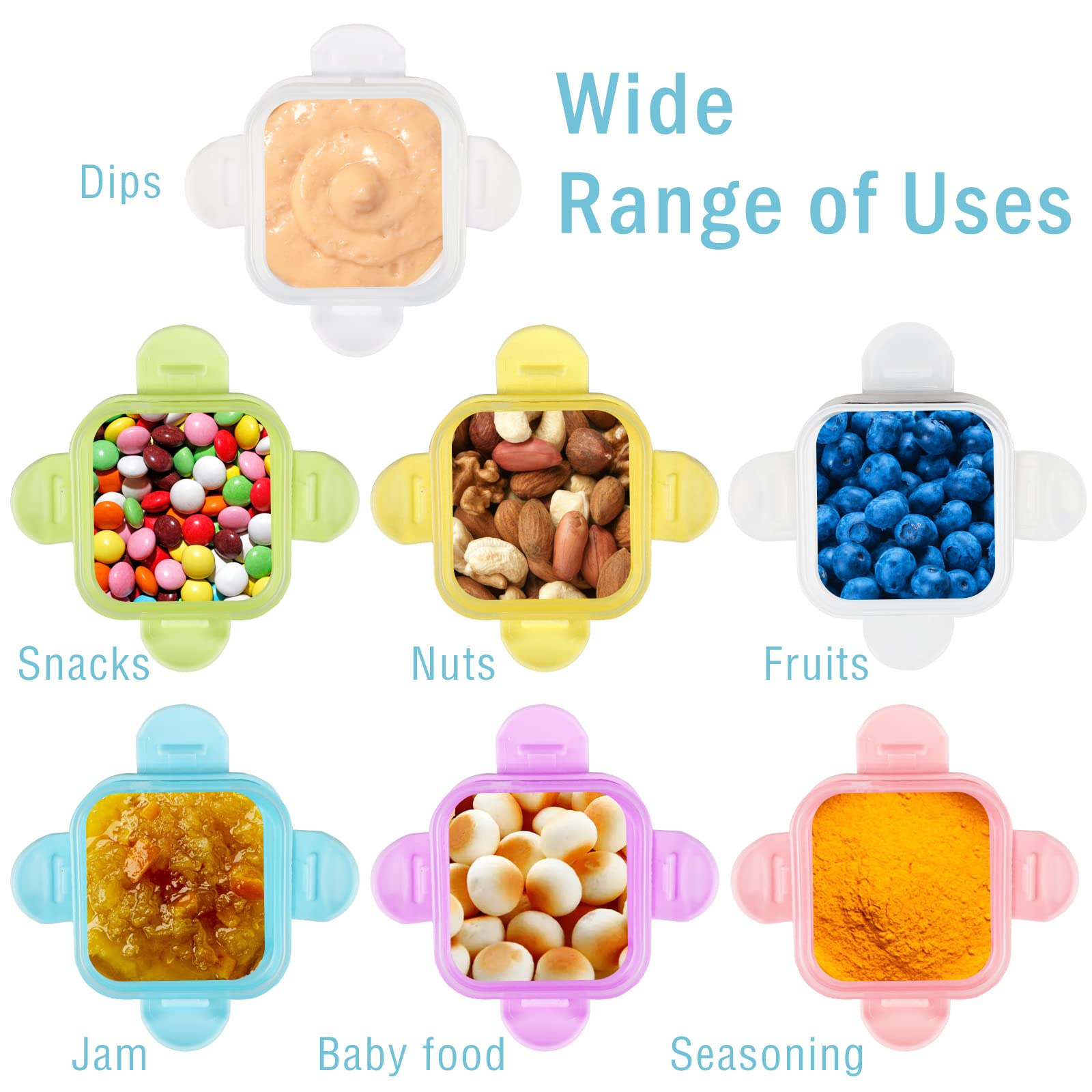 TPNB 7 Pcs Dressing Containers for Lunch Box,2.11oz Small Condiment Containers with Lids Leakproof Reusable Salad Dressing Container To Go for Adults Kids Lunch Box Picnic Travel, 60 ML