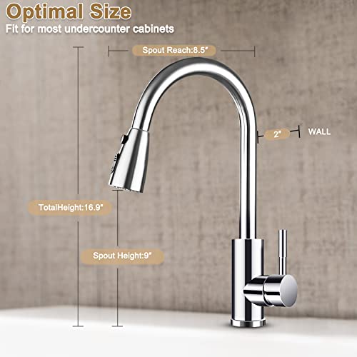 Upgrade Pull Down Kitchen Sink Faucet - Single Handle Kitchen Faucet with Sprayer,Commercial Low Lead High Arc with Deck Plate,Stainless Steel Brushed Nickel
