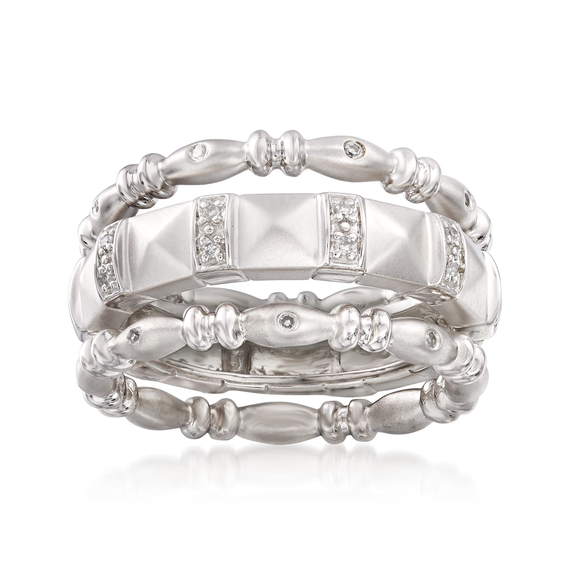 Ross-Simons 0.10 ct. t.w. Diamond Jewelry Set: 3 Stackable Eternity Bands in Sterling Silver. Size 9