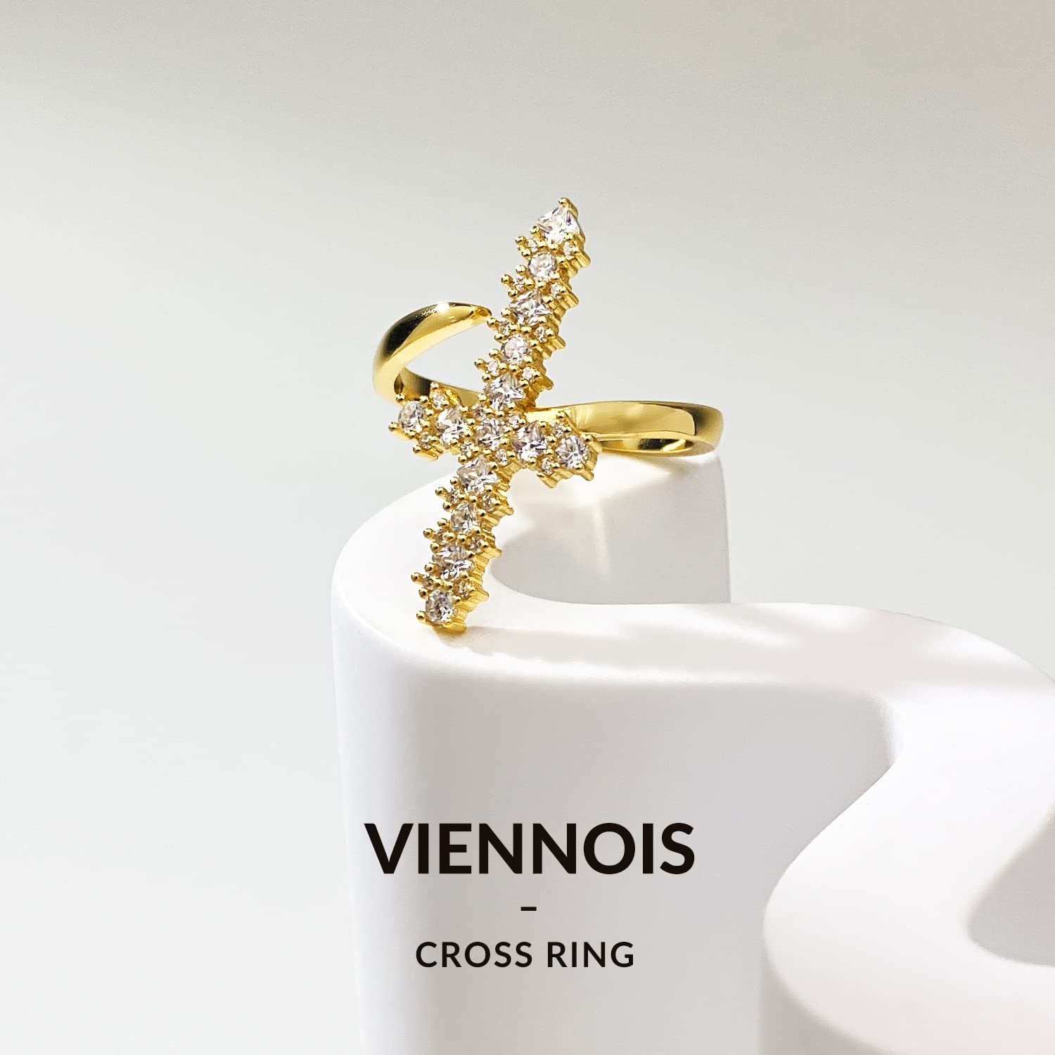 VIENNOIS Cubic Zirconia Cross Rings for Women Men,Adjustable Cubic Zirconia Wrap Open Ring Statement Jewelry(Gold/Silver)
