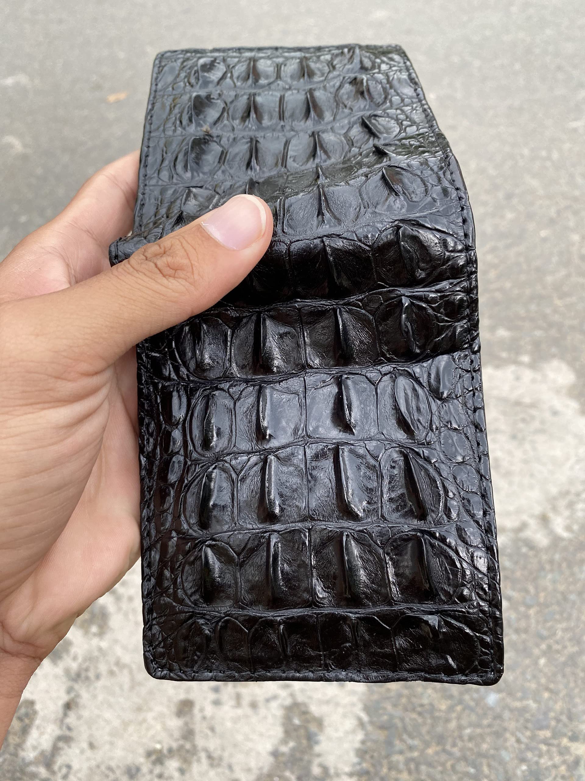 Viet Nam Black Double Side Genuine Real Alligator Hornback Leather Bi-fold Men's Wallet ,Handmade Crocodile Leather Wallet Men, XL