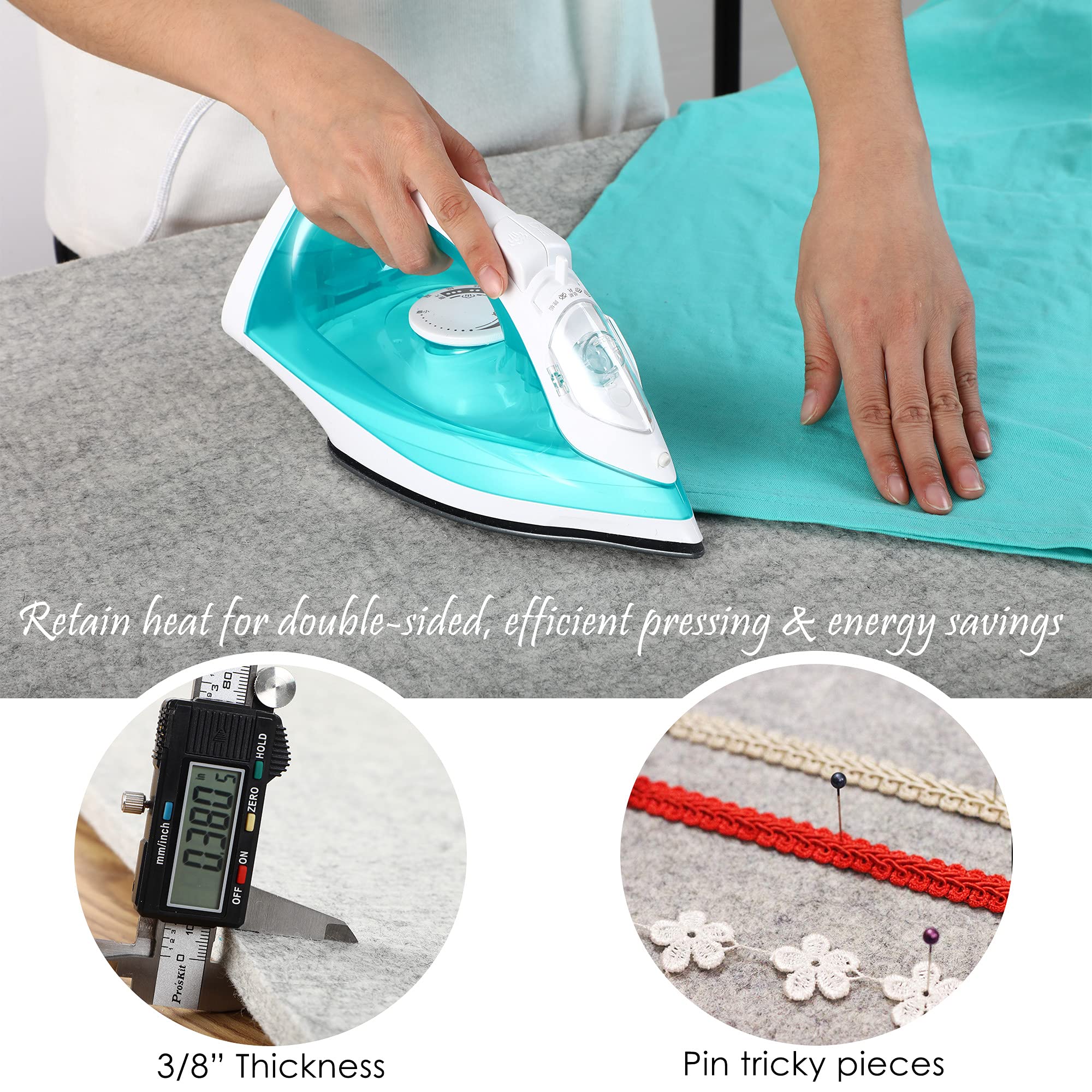 OHOCO Wool Pressing Mat for Quilting - 17" x 24" Extra Large Felt Ironing Pad 1/2" Thick, 100% New Zealand Wool for Ironing, Sewing, Cutting on Ironing Board, Tabletop, Dryer, Countertop
