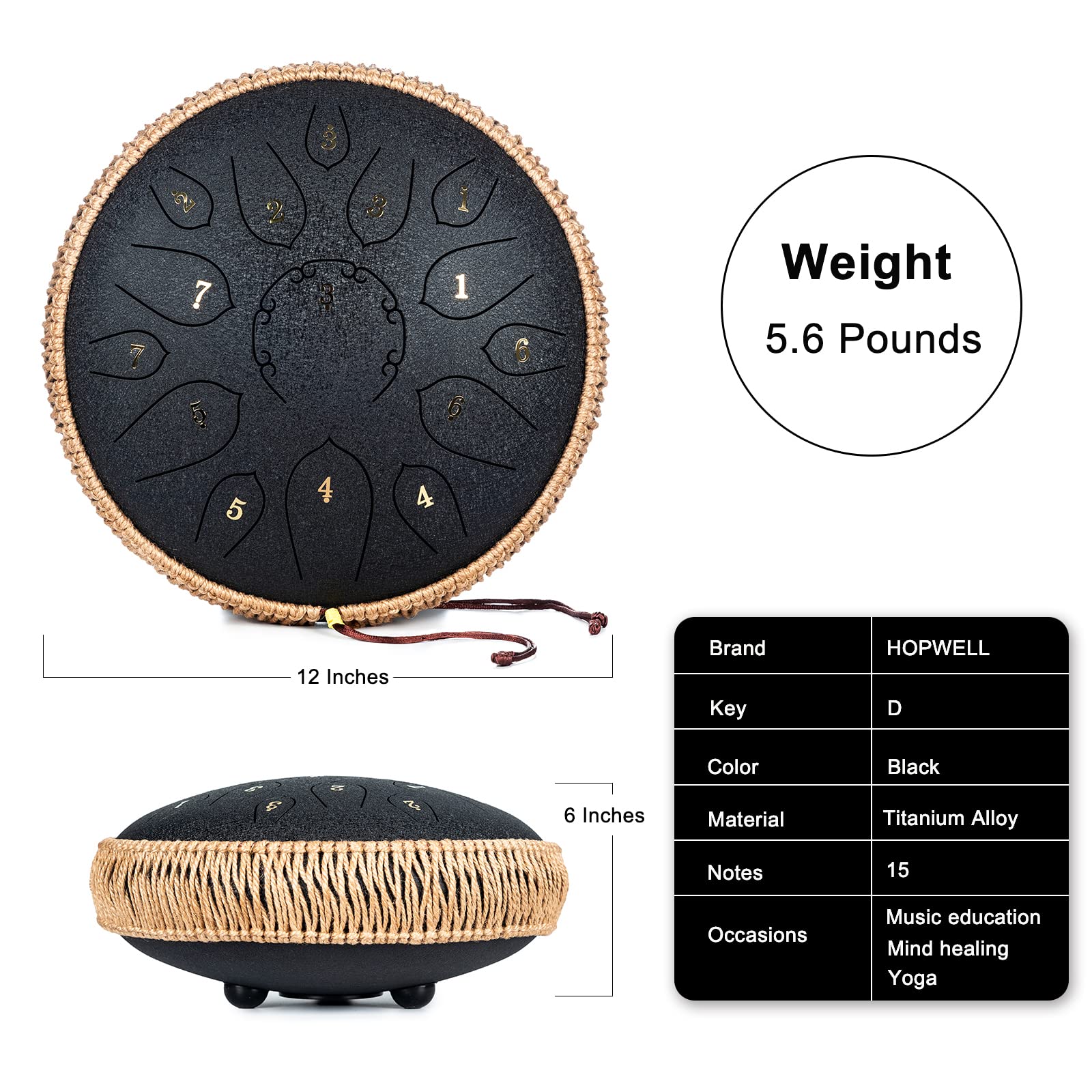 Steel Tongue Drum - HOPWELL 12 Inches 13 Notes - Percussion Instruments - Hand Pan Drum with Music Book, Drum Mallets and Carry Bag, C Major (Navy Blue)