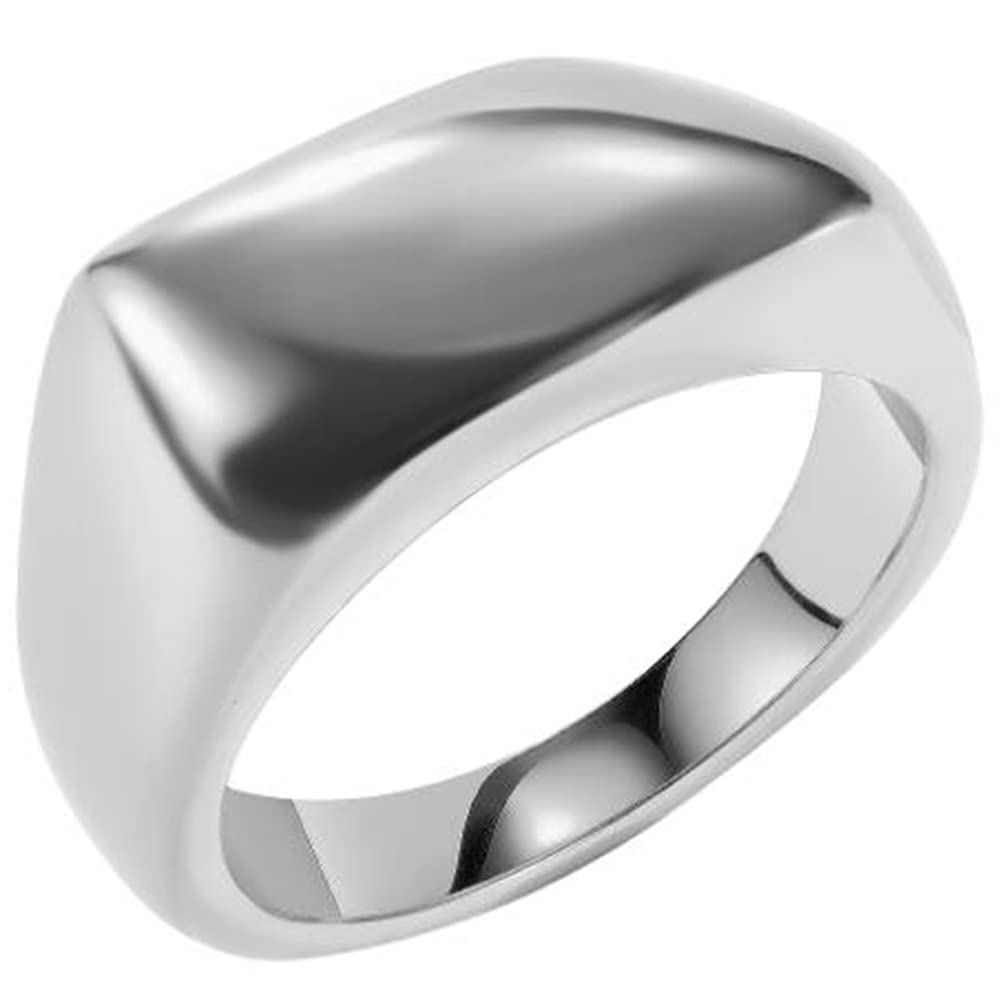 Stainless Steel Irregular Geometric Signet Style Wedding Band Statement Promise Pinky Ring (Silver, 9)