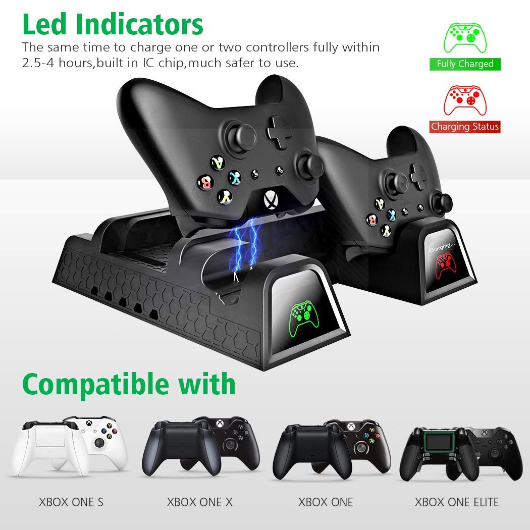 OIVO Vertical Cooling Stand Compatible with Xbox ONE X/ONE S/Regular ONE, Cooler Cooling Fan with 2PACK 600mAh Batteries,Games Storage, Dual Controller Charging Docking Station for Xbox ONE/S/X