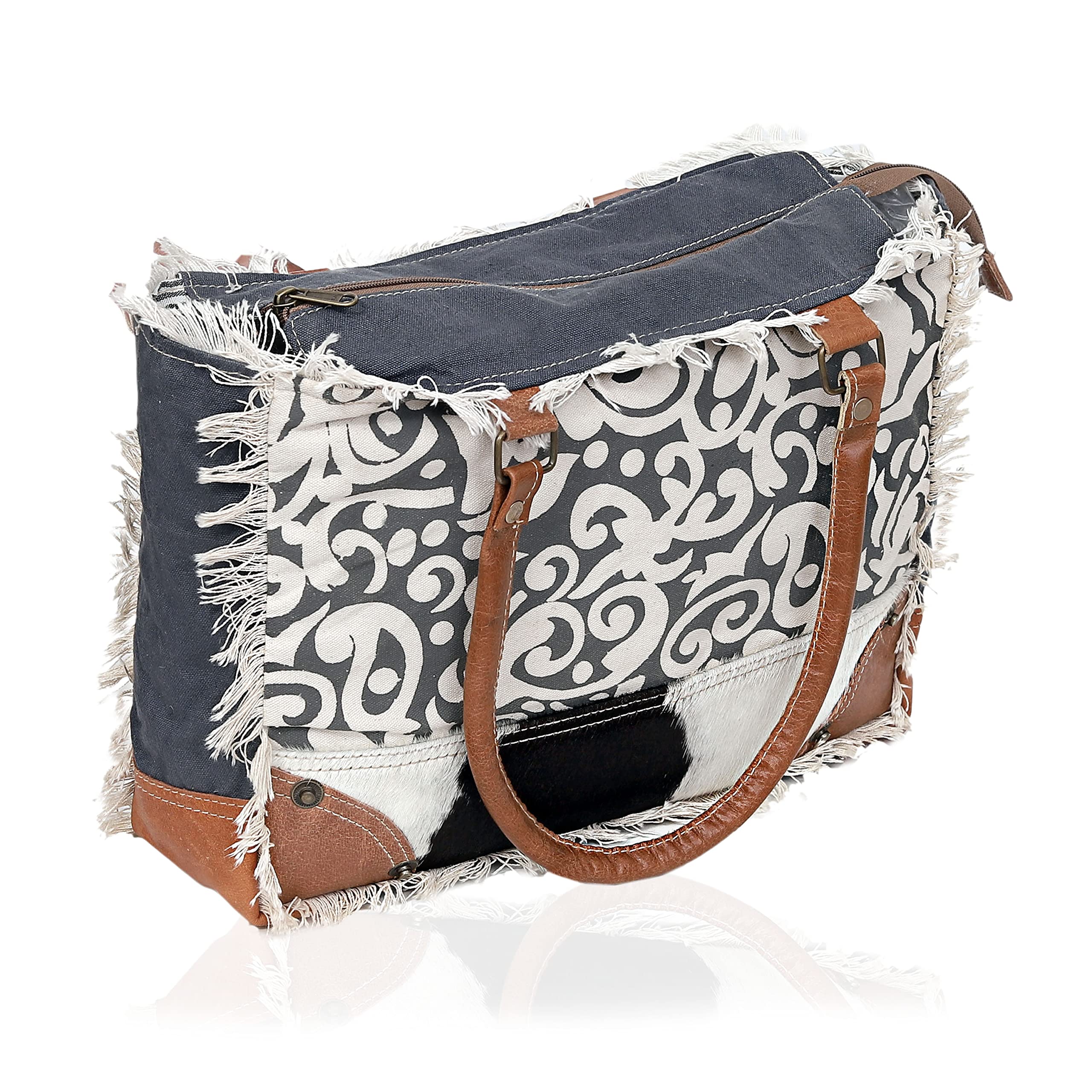 Upcycled Canvas & Leather Shoulder Bag Tote Crossbody Purse for Work Leather Tote Bag Classic Women Canvas Tote Bag (style 1)